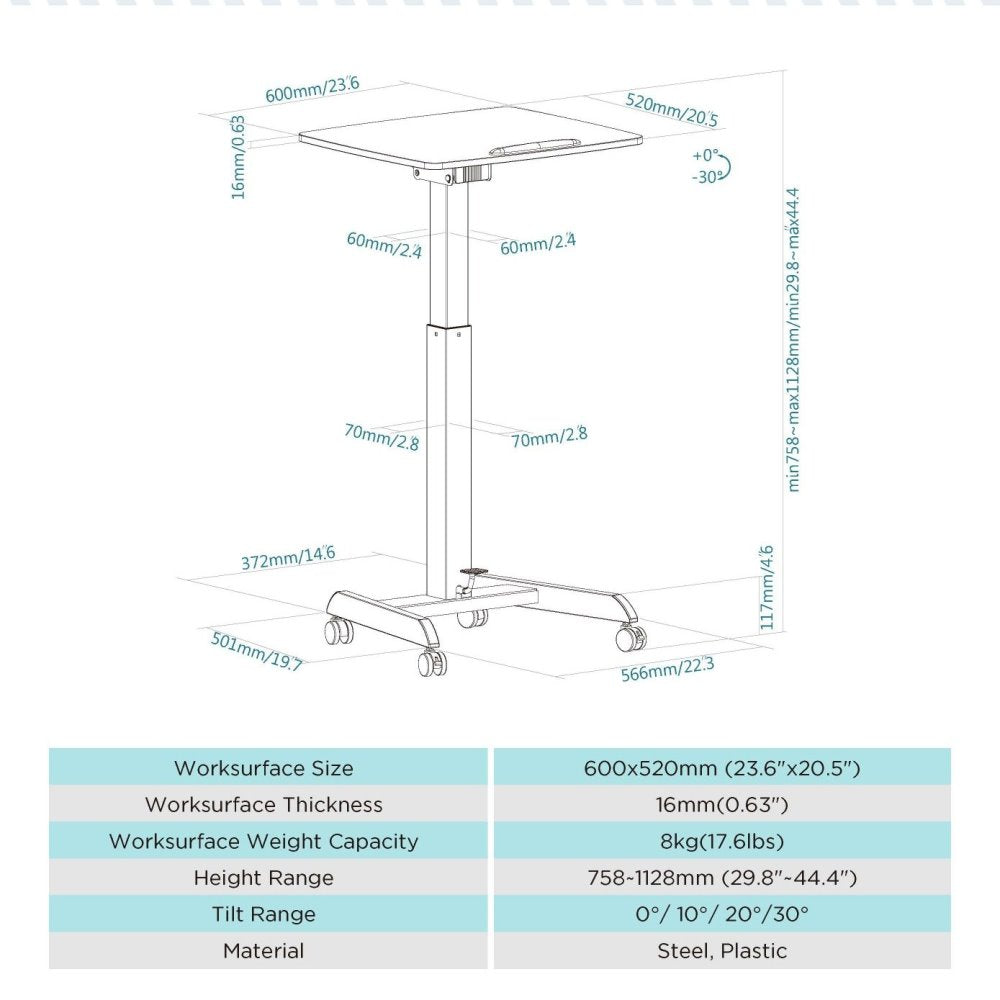 Height Adjustable Portable Mobile Computer Laptop Office Desk Workstat ...